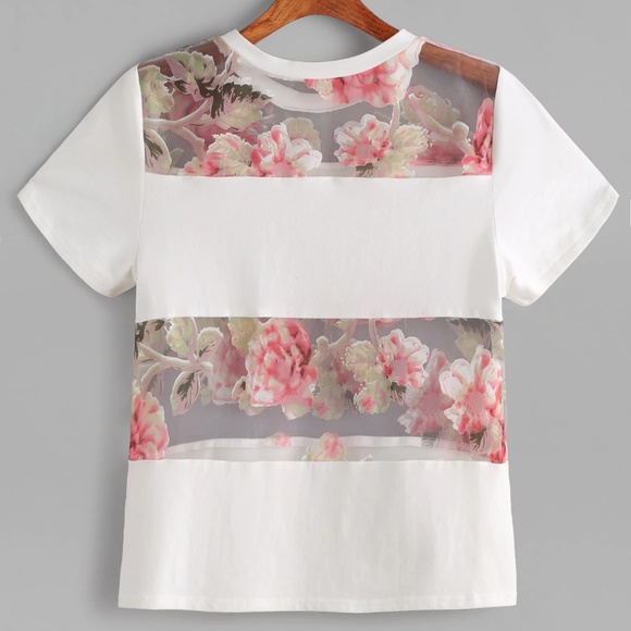 Tops | Calico Print Mesh Insert Tshirt | Poshmark